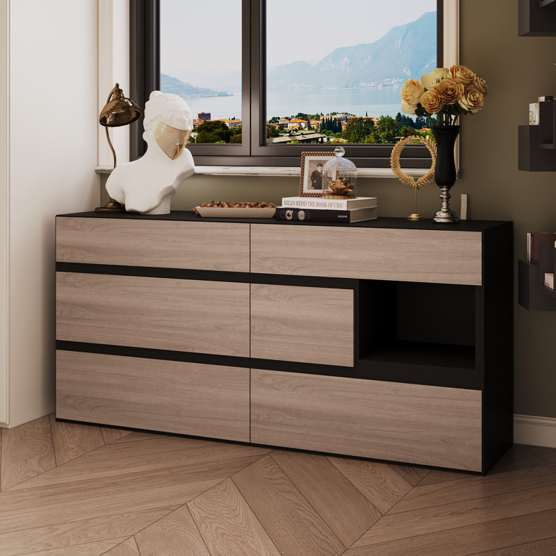 Latitude Run® 6-Drawer 1-Shelf Dresser With Rustic Design | Wayfair